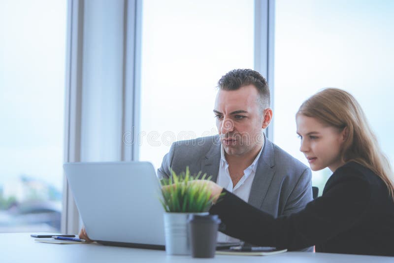 Boss and Female Worker Brainstorming on Computer Stock Photo - Image of ...