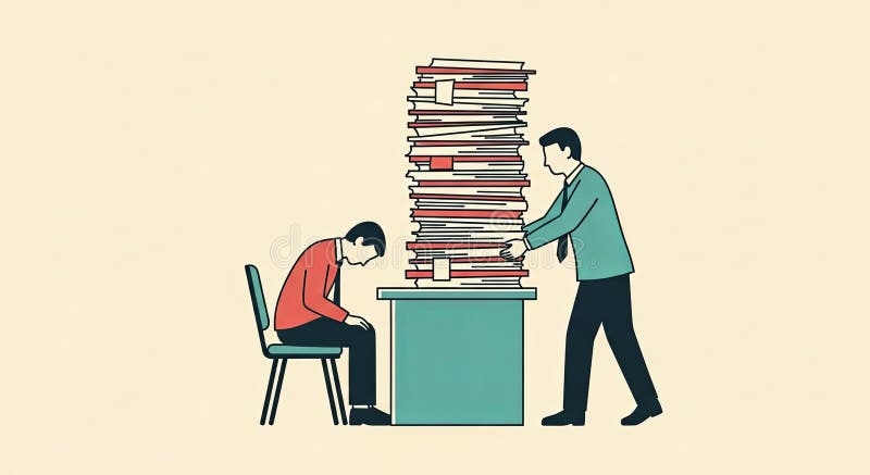 The Boss Gives the Employee an Impossible Workload. Stock Illustration ...