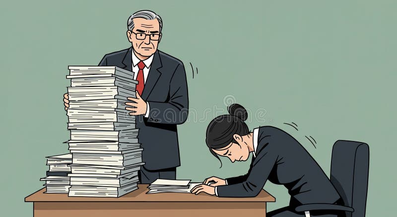 The Boss Gives the Employee an Impossible Workload. Stock Illustration ...
