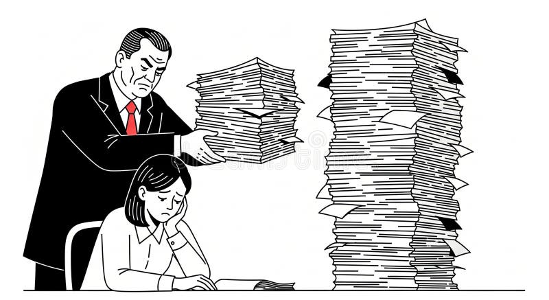 The Boss Gives the Employee an Impossible Workload. Stock Illustration ...