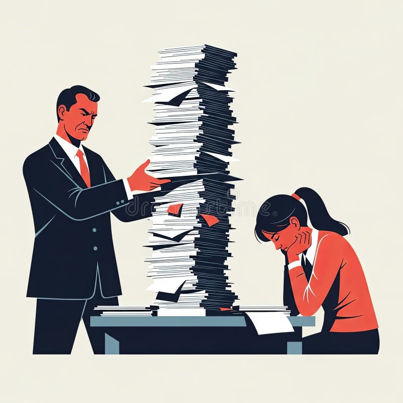 The Boss Gives the Employee an Impossible Workload. Stock Illustration ...