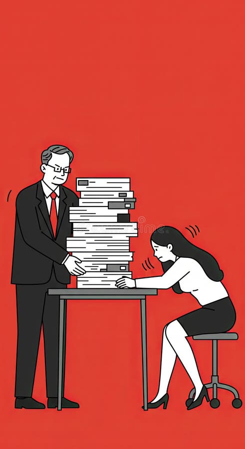 The Boss Gives the Employee an Impossible Workload. Stock Illustration ...