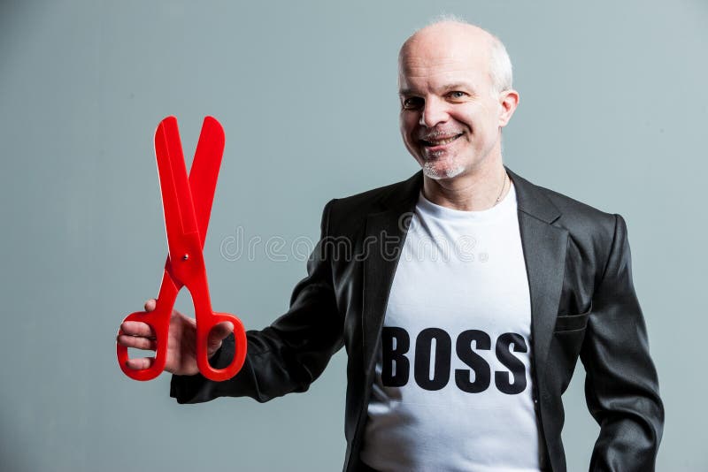 Boss with large scissors stock image. Image of mature - 73754027