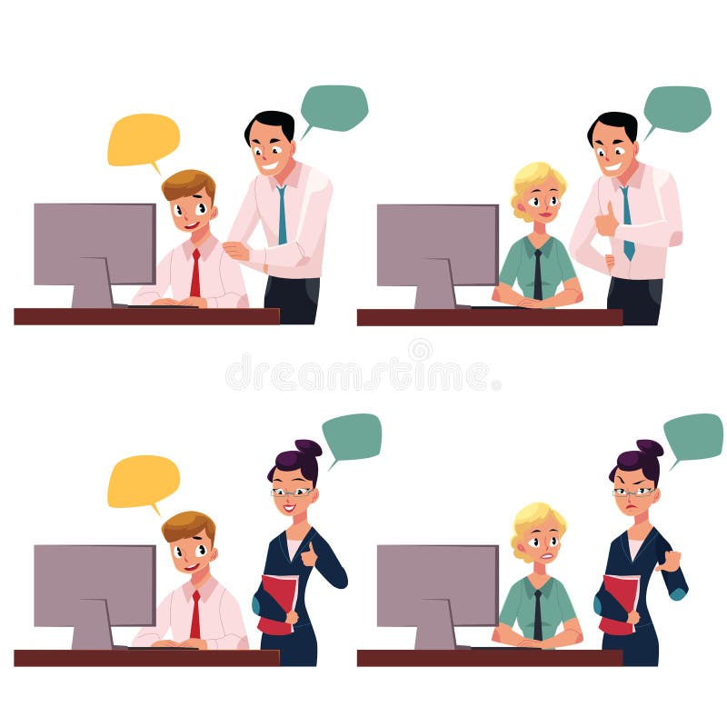 Boss Managing Female Employee, Showing Approval Stock Vector ...