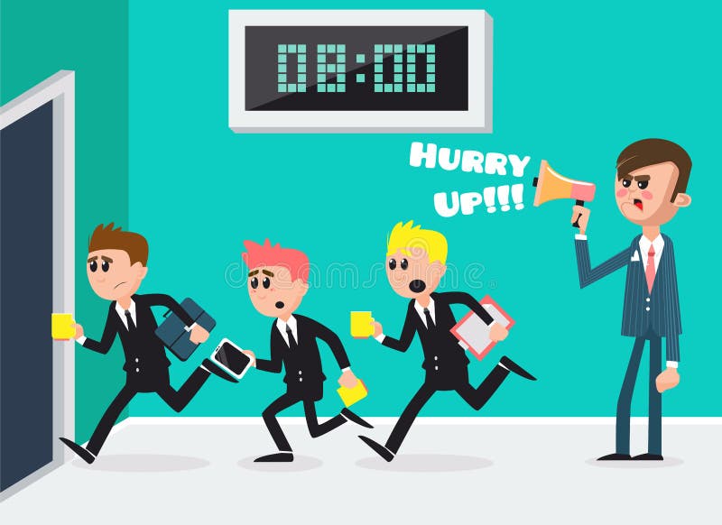 Boss with Megaphone. Workers Running To Office Stock Vector ...