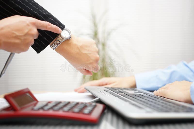 Boss is Pointing To the Watch, he is Late with Work, Pressure on Stock ...