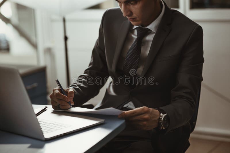 Boss reading document stock photo. Image of cheerful - 100921334
