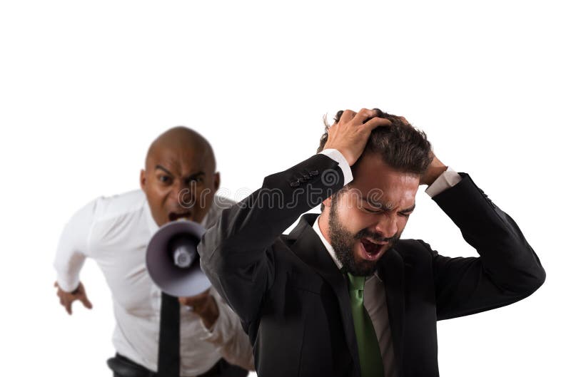 Boss Scolds with Megaphone a Desperate Employee with a Verbal ...