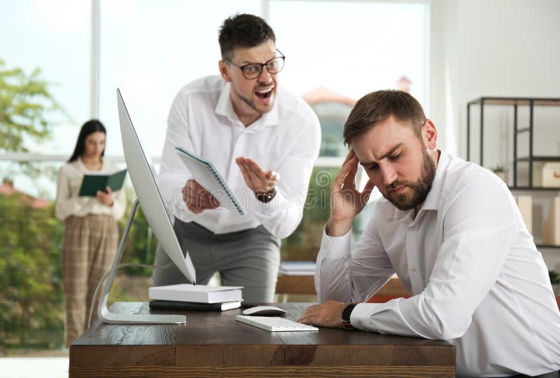 Boss Screaming at Employee in Office. Toxic Work Stock Image - Image of ...