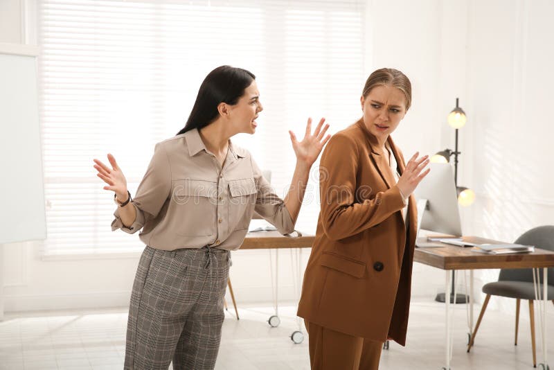 Boss Screaming at Employee in Office. Toxic Work Environment Stock ...