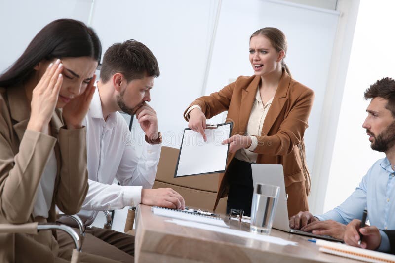 Boss Screaming at Employees in Office. Toxic Work Environment Stock ...