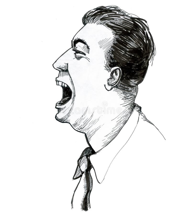 The Boss Screams in Rage, Ink Drawing. Stock Illustration ...