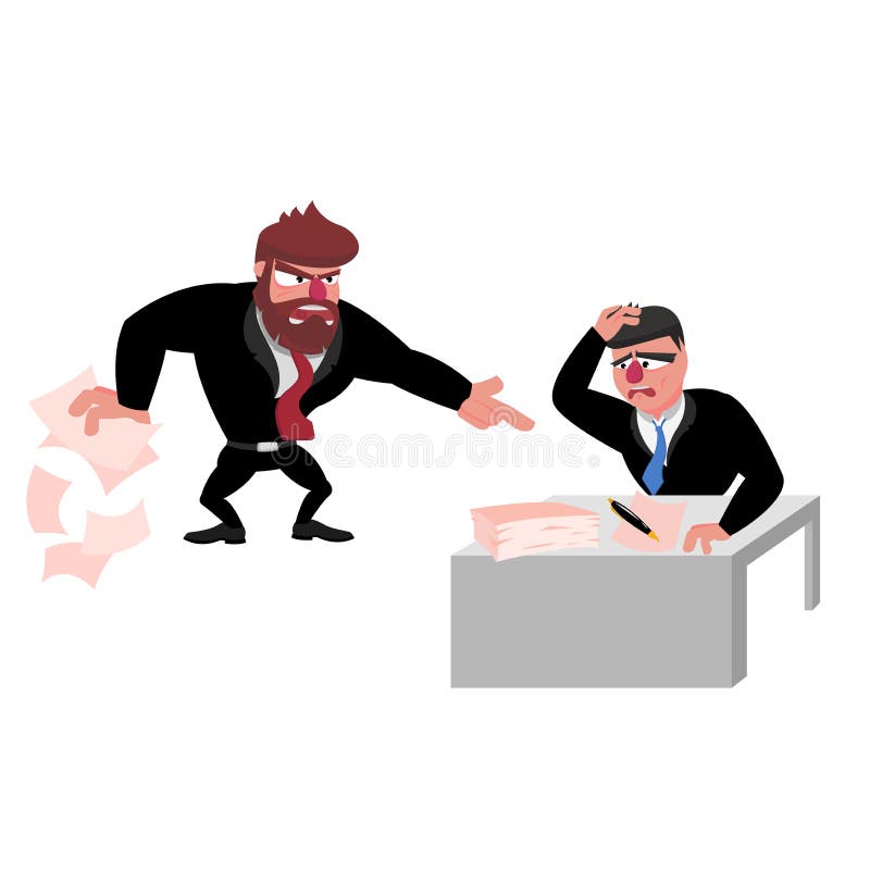 The Boss Screams at the Subordinate that Sits at the Table with Piles ...