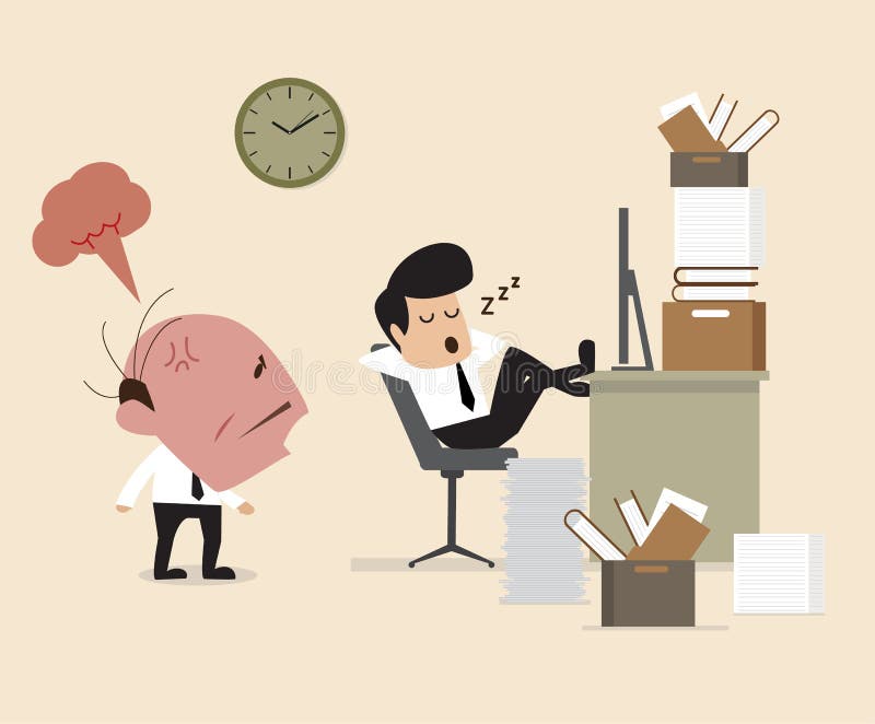 Boss See Employee Fall Assleep during Working Stock Illustration ...