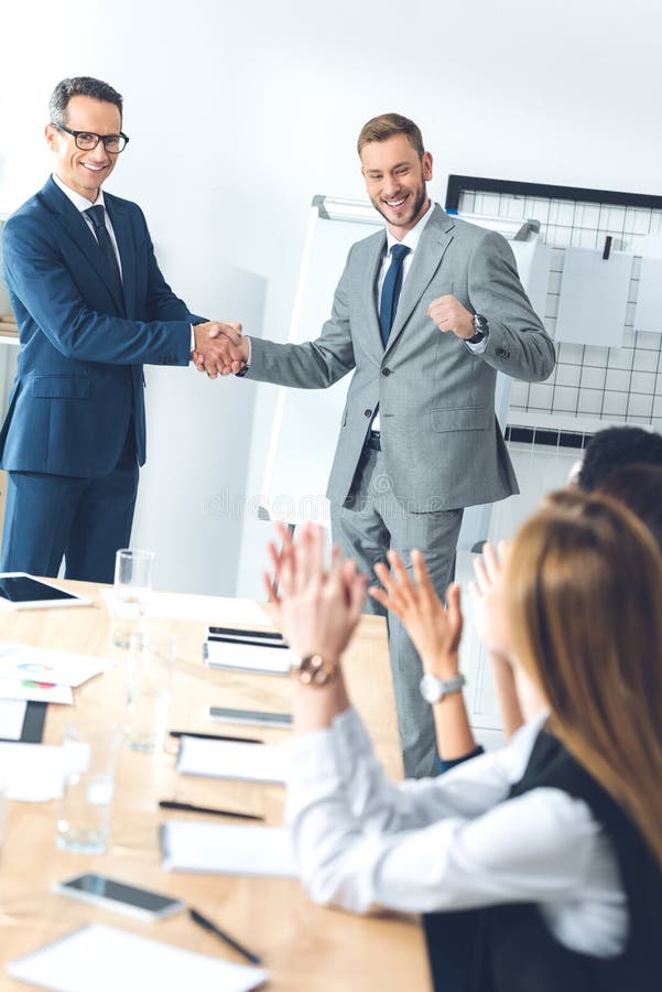 Boss Shaking Hand of Manager while Stock Image - Image of formalwear ...