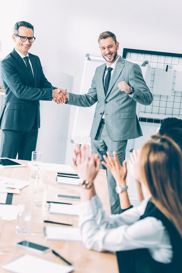 Boss Shaking Hand of Manager while Colleagues Clapping Stock Photo ...
