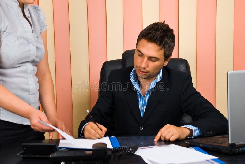 Boss Signing Secretary Documents Stock Photo - Image of occupation ...