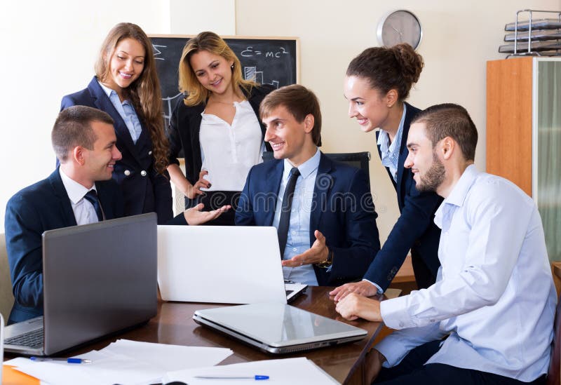 Boss with Subordinate Officials Discussing Stock Image - Image of ...