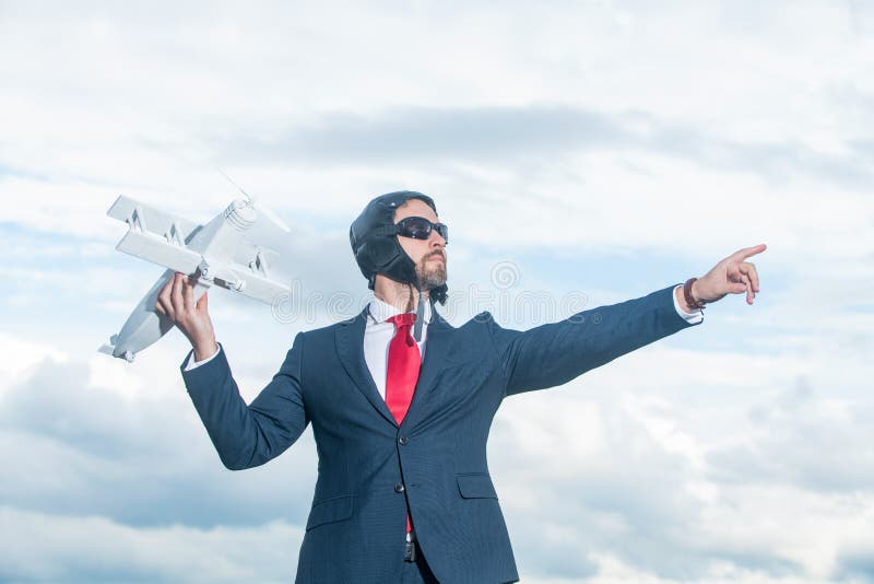 Boss in Suit and Pilot Hat Launch Plane Toy Stock Photo - Image of boss ...