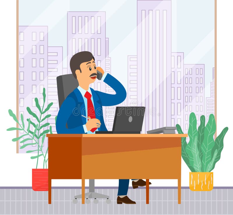 Boss Talking at Phone, Businessman Solving Work Problems Using Mobile ...