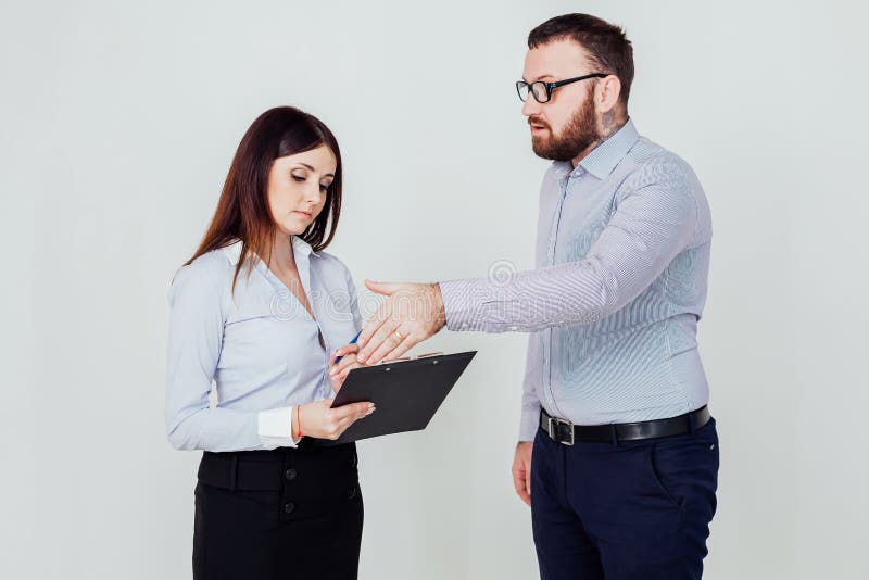 The Boss Tells the Worker What To Do in the Office Stock Image - Image ...