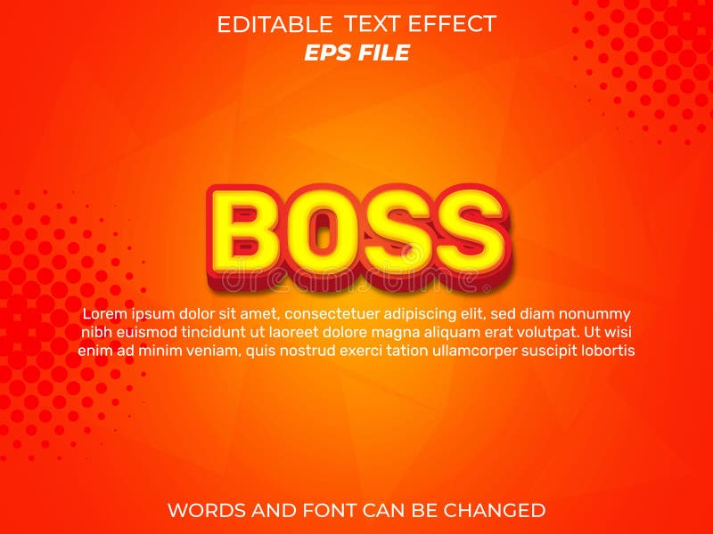 Boss Text Effect, Font Editable, Typography, 3d Text. Vector Template ...
