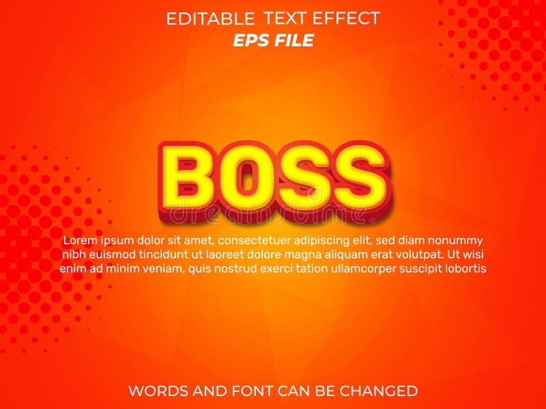 Boss Text Effect, Font Editable, Typography, 3d Text. Vector Template ...