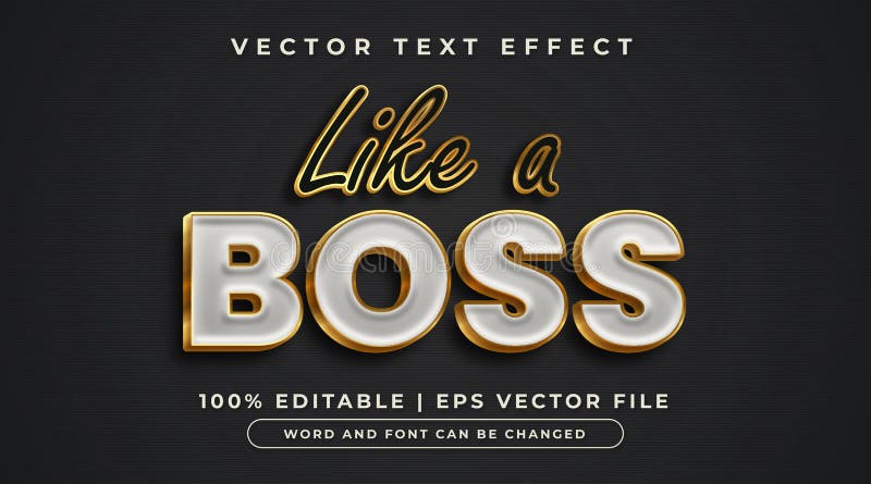 Like a Boss Text, White Gold Editable Text Effect Style Stock Vector ...
