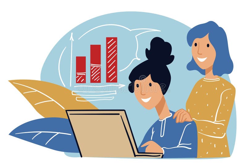 Boss Watching Novice Team Member Work at Laptop Stock Vector ...