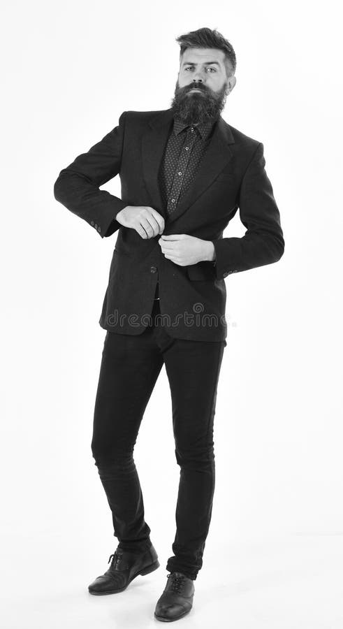 Boss Wears Formal Suit and Looks Angry. Boss with Beard and Serious ...