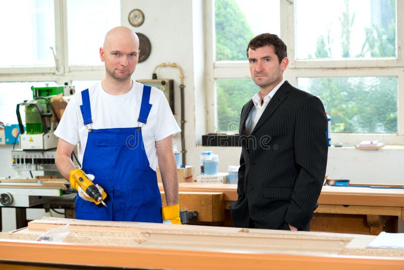Boss and Worker in a Carpenter S Workshop Stock Image - Image of ...