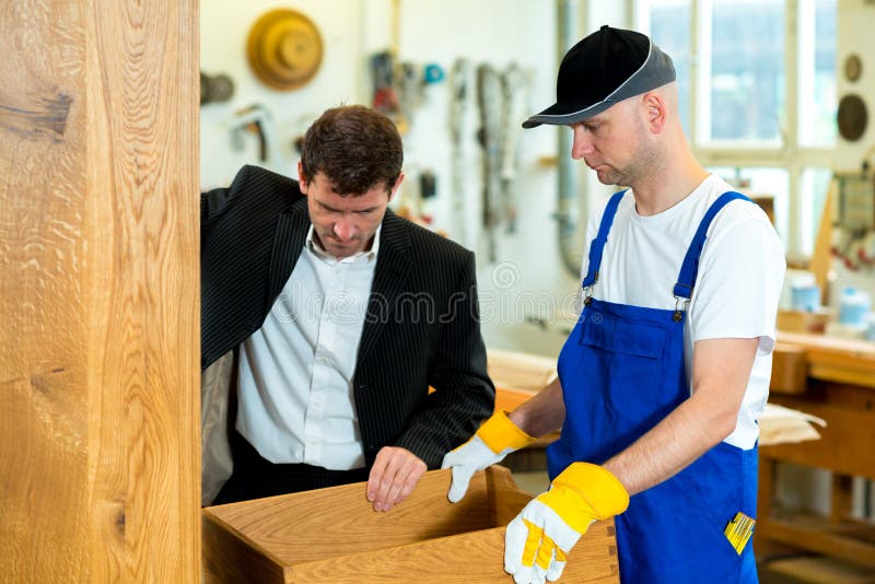 Boss and Worker in a Carpenter S Workshop Stock Image - Image of ...