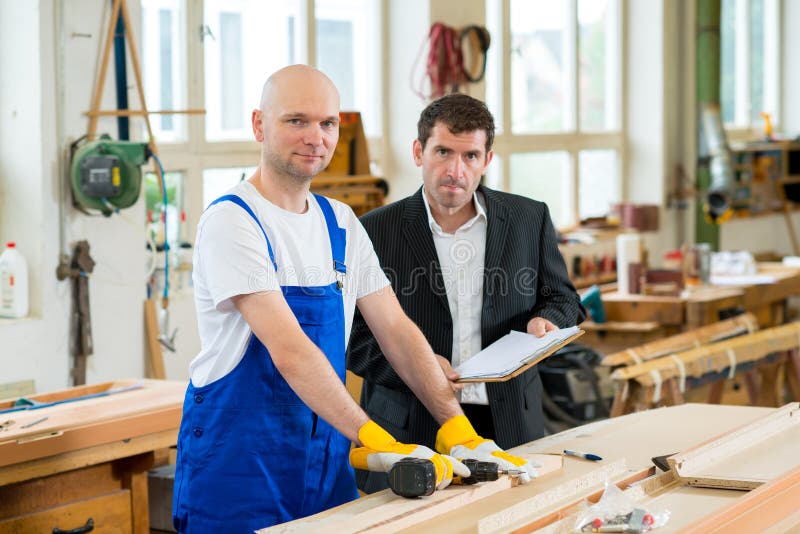 Boss and Worker in Carpenter S Workshop Stock Image - Image of ...