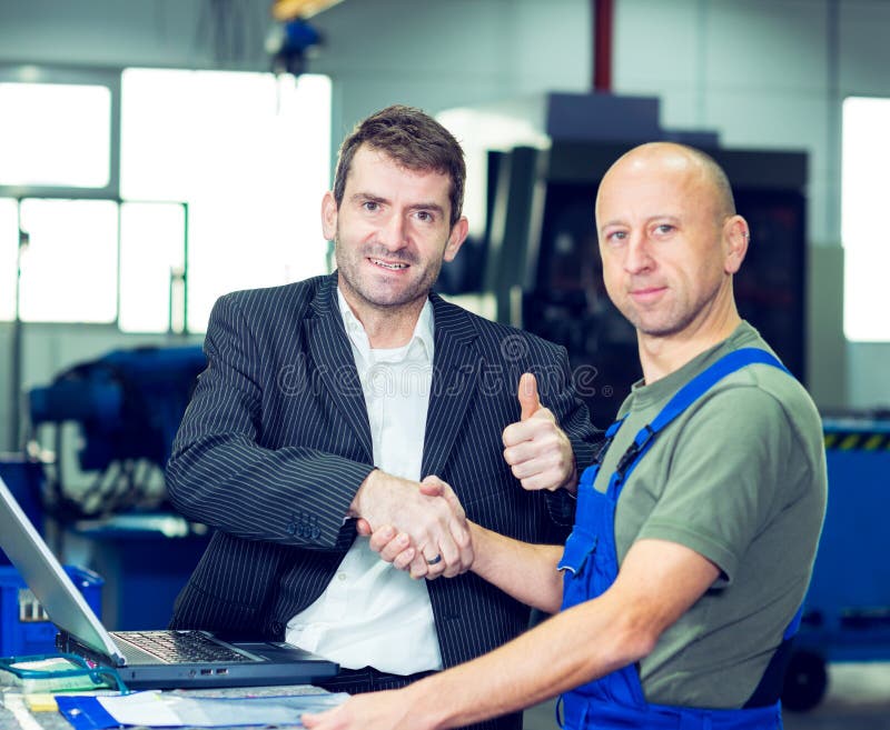 Boss and Worker with Thumb Up Stock Image - Image of mechanic ...