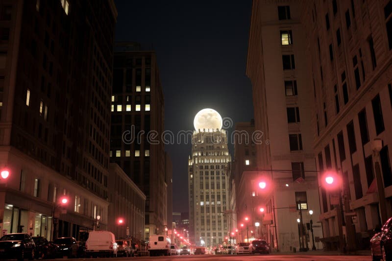 Boston Architecture Illuminated by Gentle April Pink Moonlight, Night ...