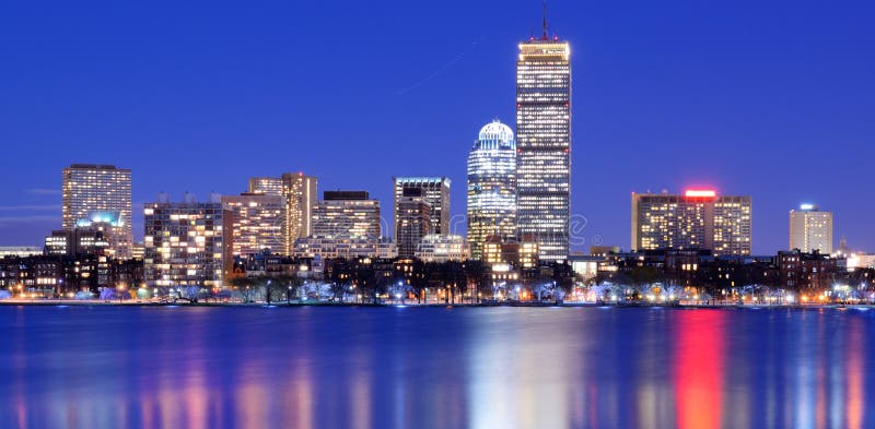 Boston Skyline at Night. Illuminated Buildings in Back Bay, USA Stock ...