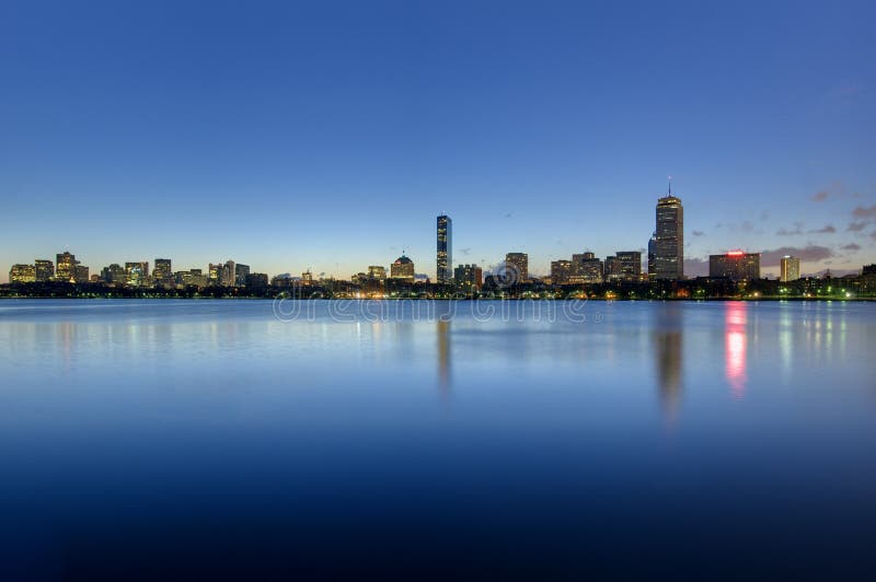 Boston Back Bay Skyline Seen at Dawn Stock Photo - Image of back, lake ...