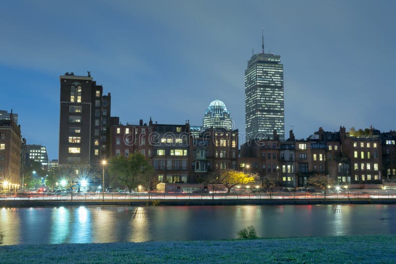 Boston Charles River Basin at Night Stock Image - Image of financial ...