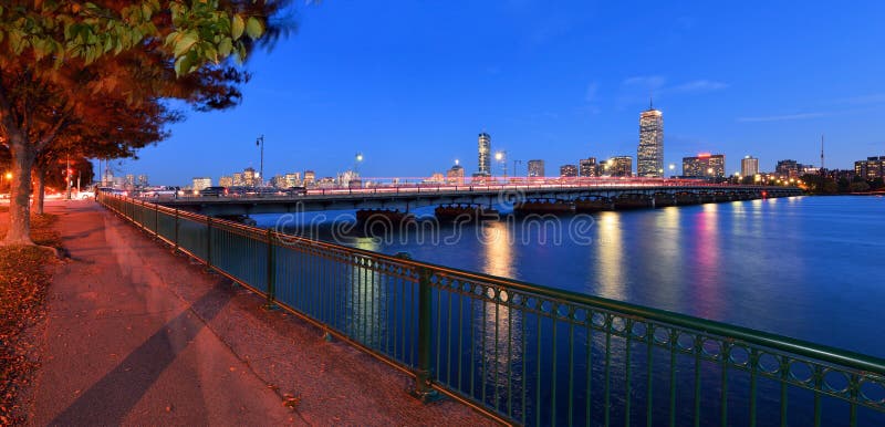 Boston Cityscape and Harvard Bridge at Night Stock Image - Image of ...