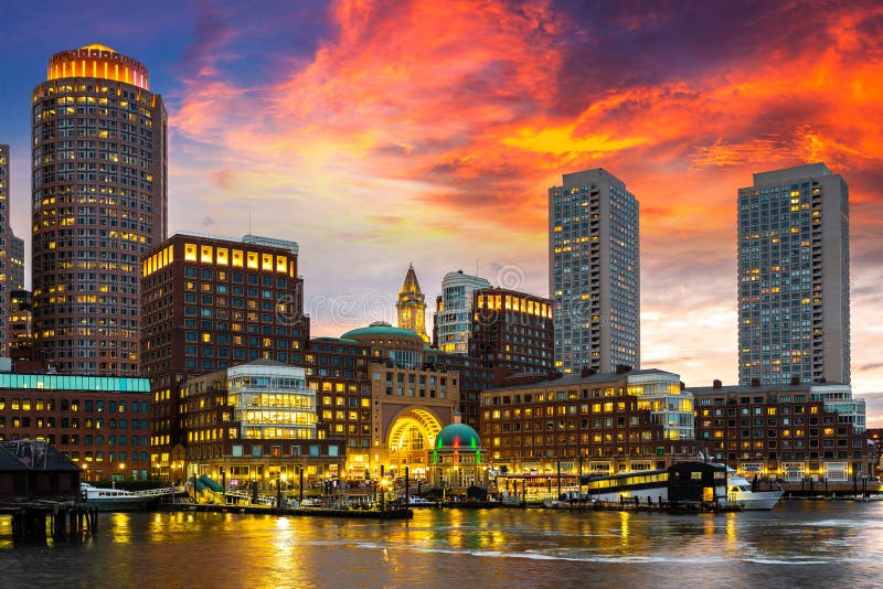Boston cityscape at night stock photo. Image of boston - 230693656