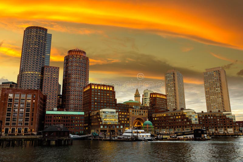 Boston cityscape at night stock image. Image of america - 248149865