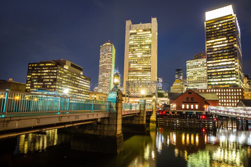 Boston cityscape at night stock image. Image of real - 259831683