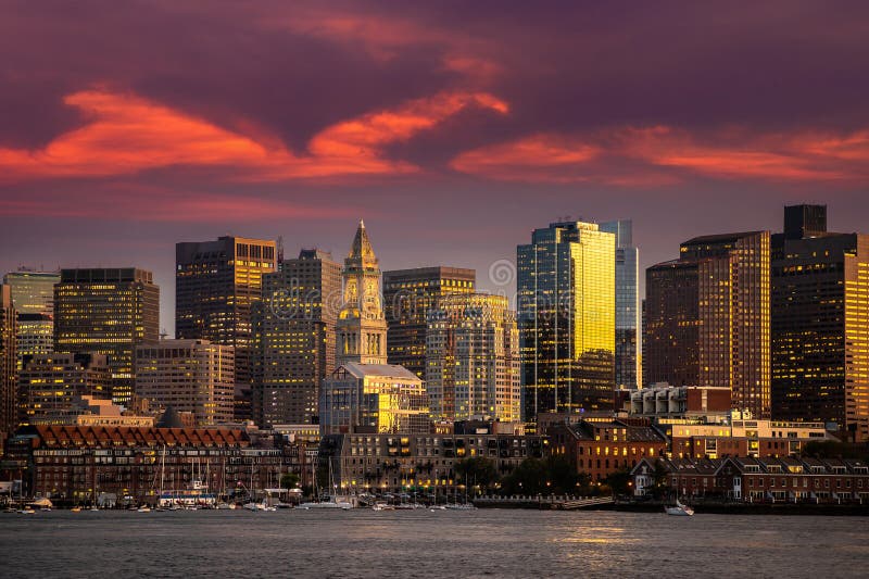Boston cityscape at night stock image. Image of american - 290623451