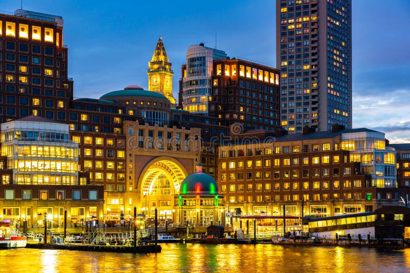 Boston cityscape at night stock image. Image of business - 354760921
