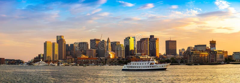 Boston cityscape at sunset editorial stock photo. Image of port - 259370723