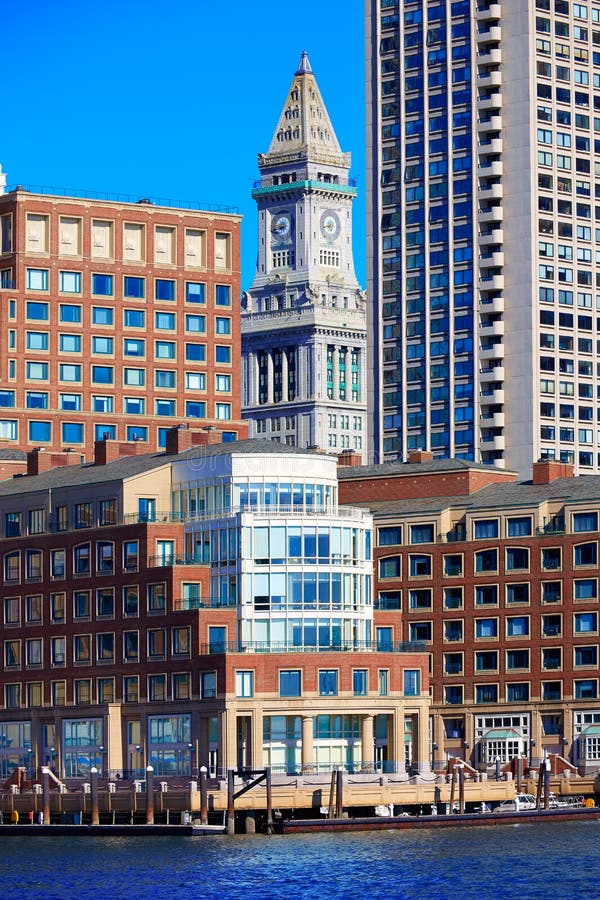 Boston Clock Tower Custom House from Harbor Stock Photo - Image of ...