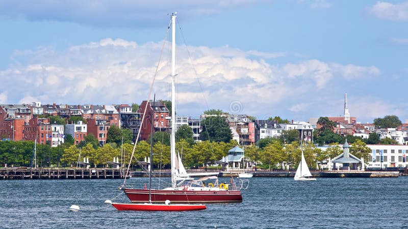 Boston Harbor Boats Against the Coast Stock Image - Image of marina ...