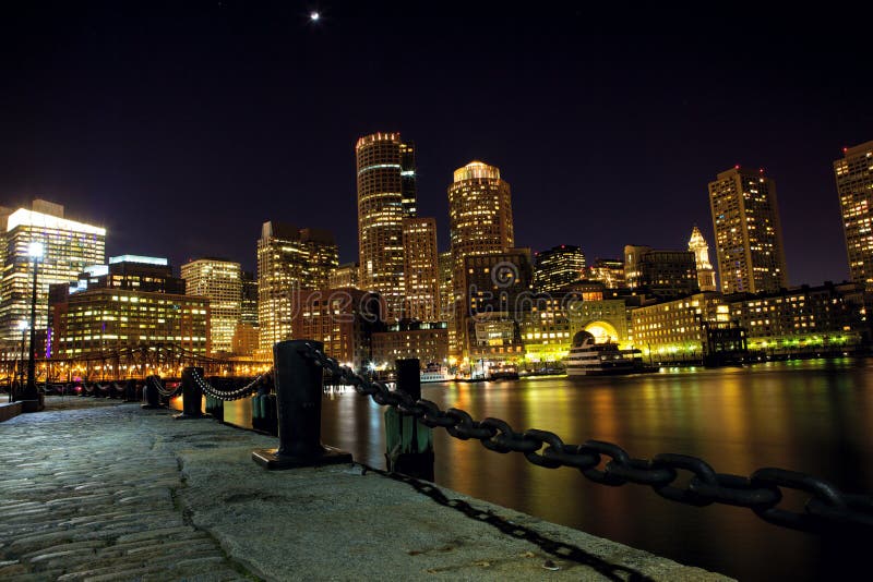 Boston harbor at night stock photo. Image of travel, river - 19179736