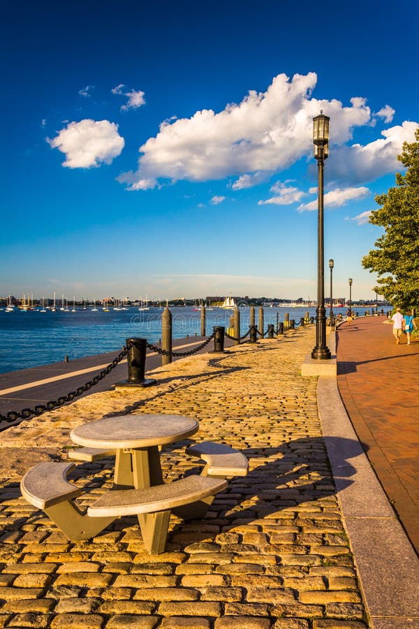 The Boston Harborwalk Along Fort Point Channel, in Boston Stock Image ...
