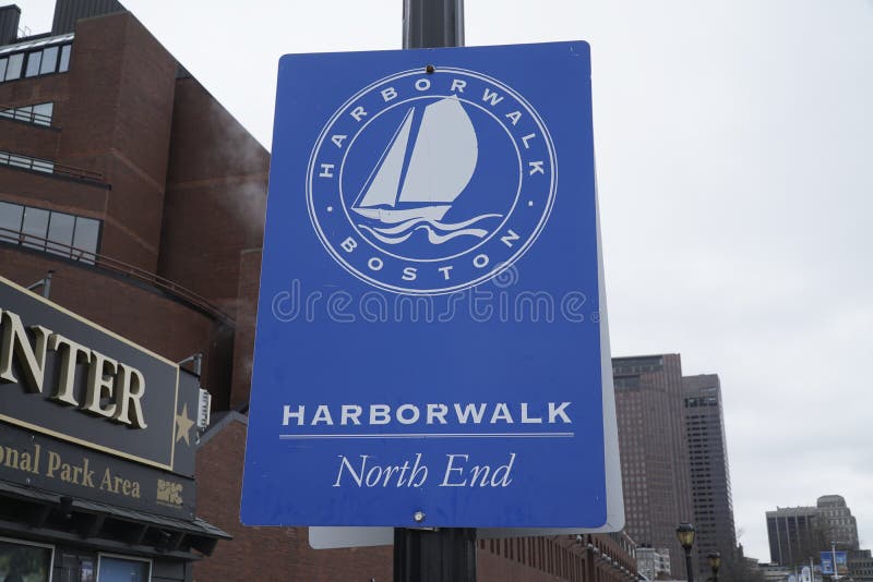 Boston Harborwalk at North End - BOSTON , MASSACHUSETTS - APRIL 3, 2017 ...